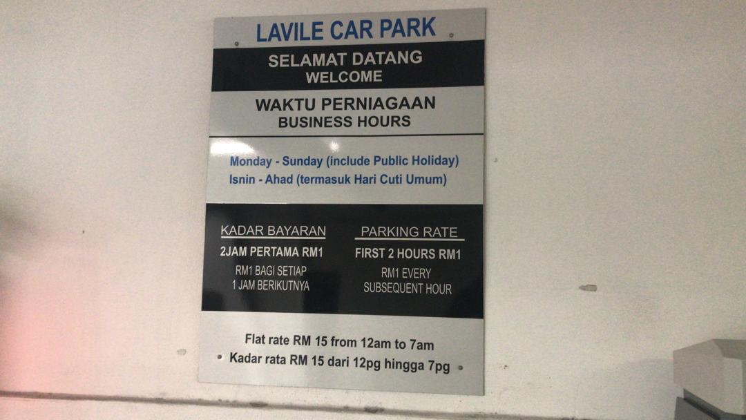 Lavile Residence's Parking Rate Board