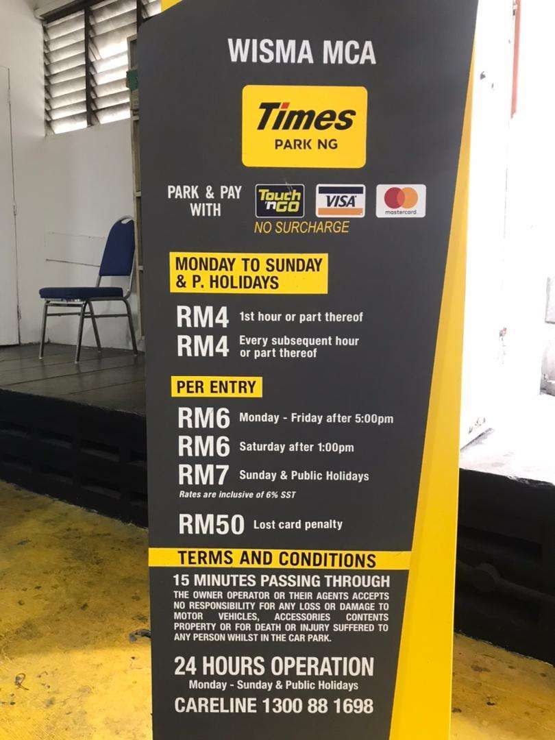 Wisma MCA's Parking Rate Board