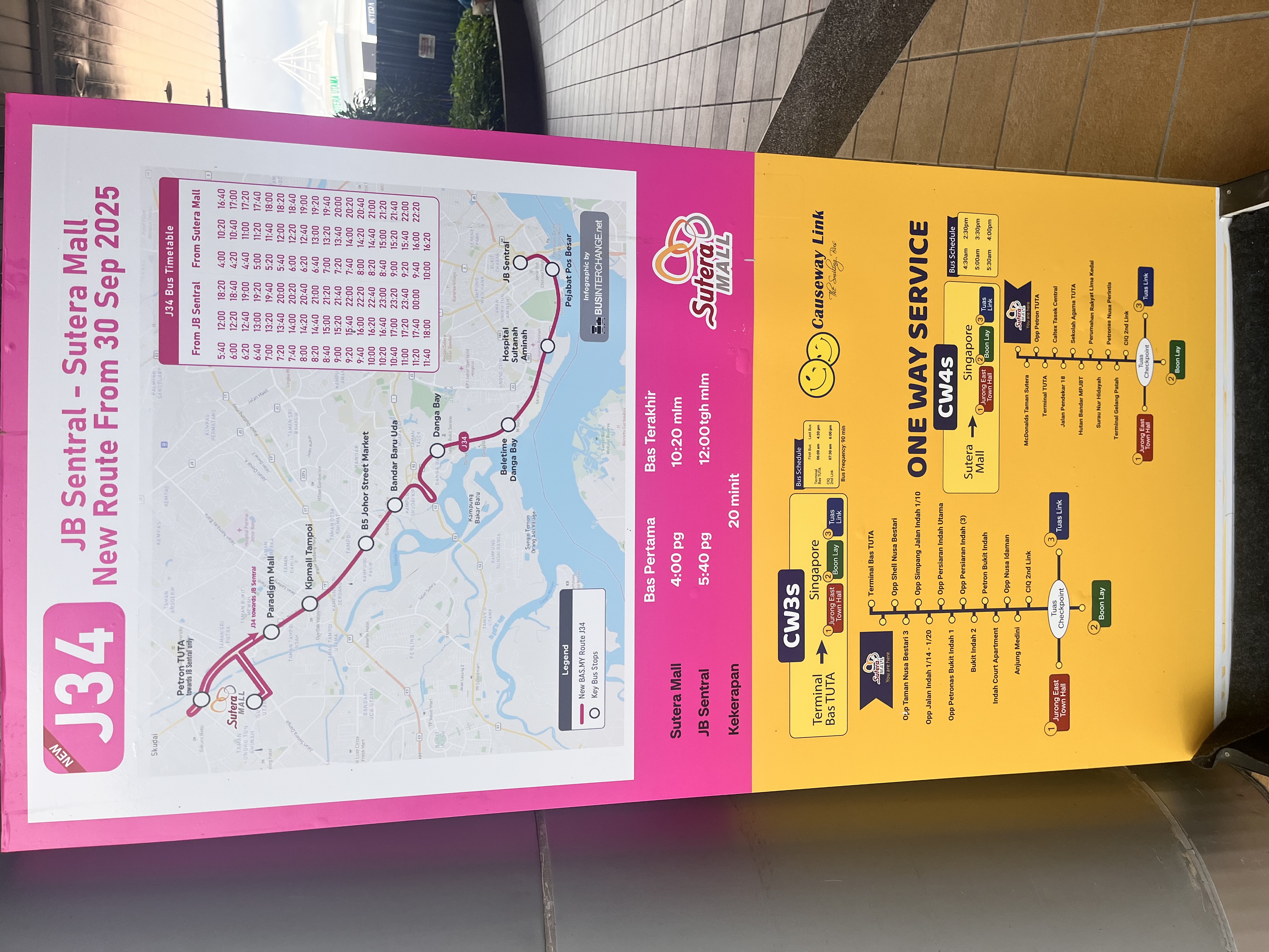 JB Sentral - Sutera Mall Bus Timetable